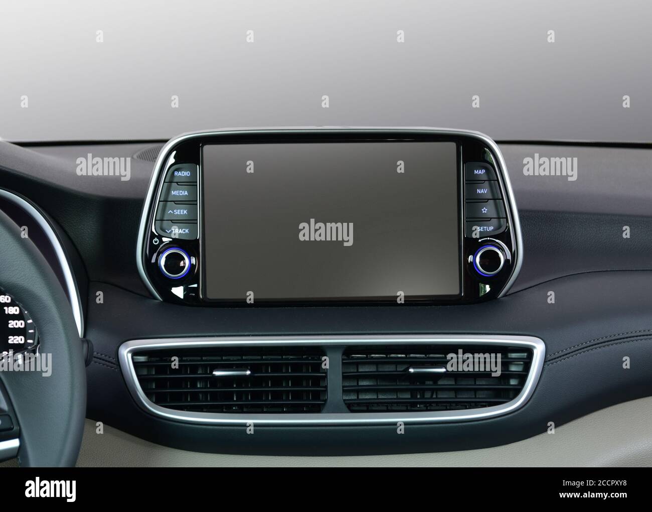 Screen multimedia system on dashboard in a modern car Stock Photo - Alamy