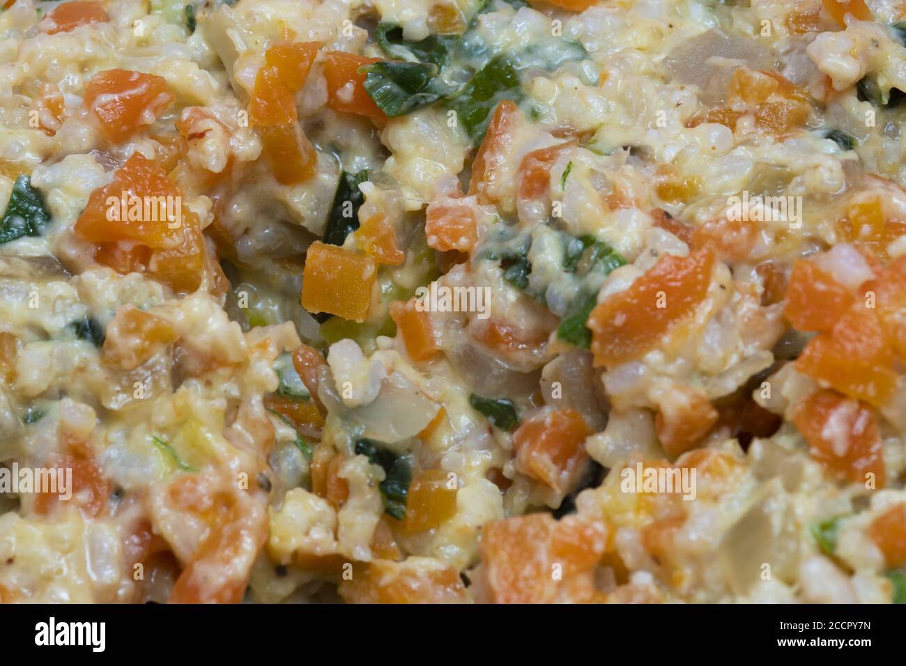 Preparation of Yamani rice, leek, and carrot used for veggie hamburgers ...