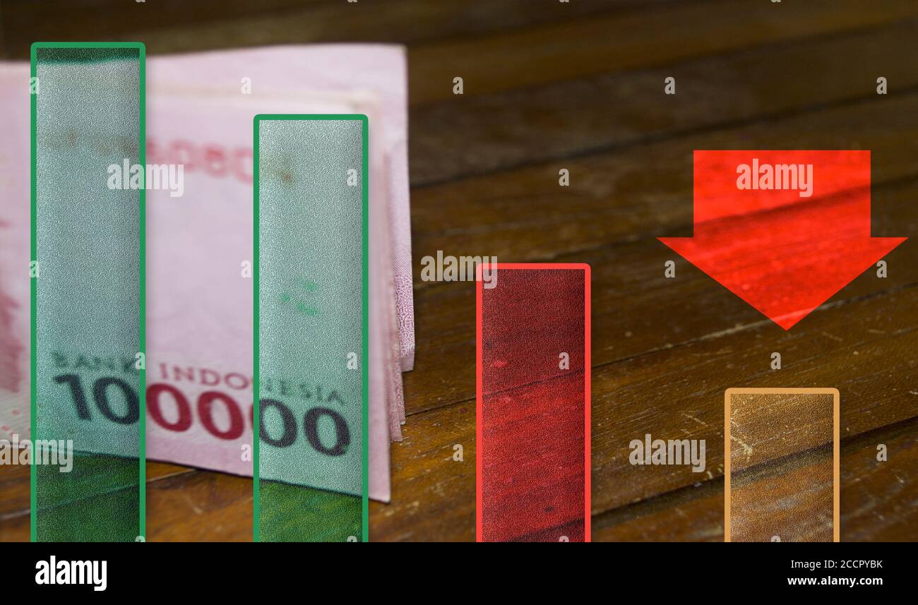 Indonesian Rupiah Currency With Graphic And Red Arrow Sign. Currency ...