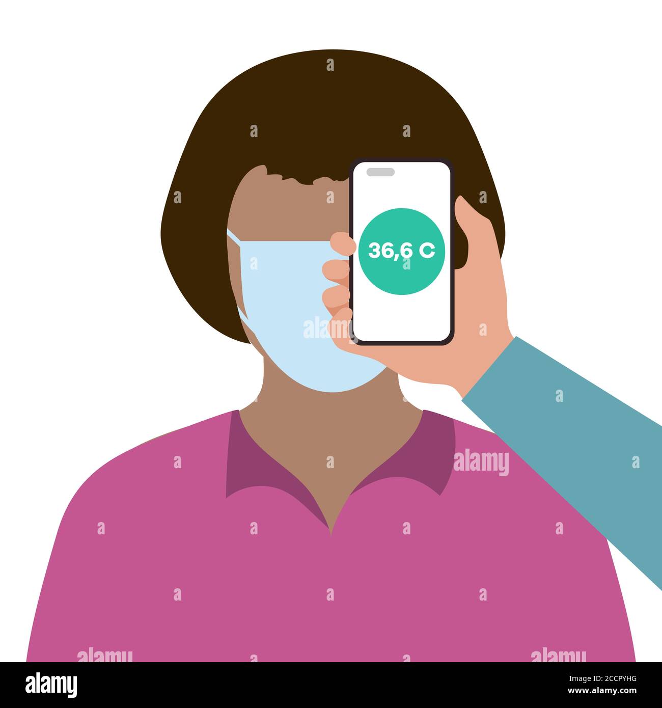 Vector illustration Phone placed on forehead of person remotely ...