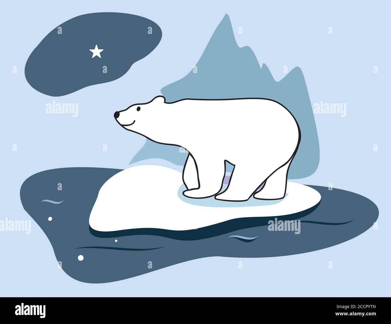 Polar bear on ice floe, North pole. Cute little animal. Vector ...