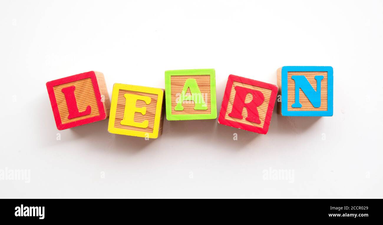 Learn word made from colourful wooden baby development blocks Stock ...