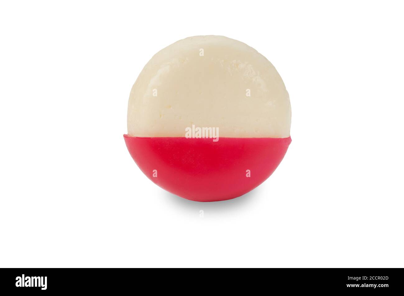 Studio shot of small red edam cheese cut out against a white background ...