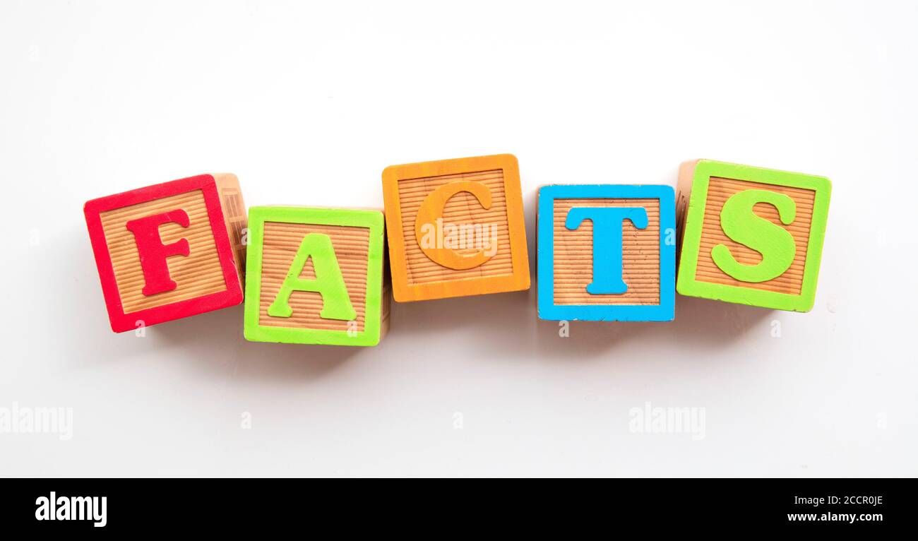 Facts word made from colourful wooden baby development blocks Stock ...
