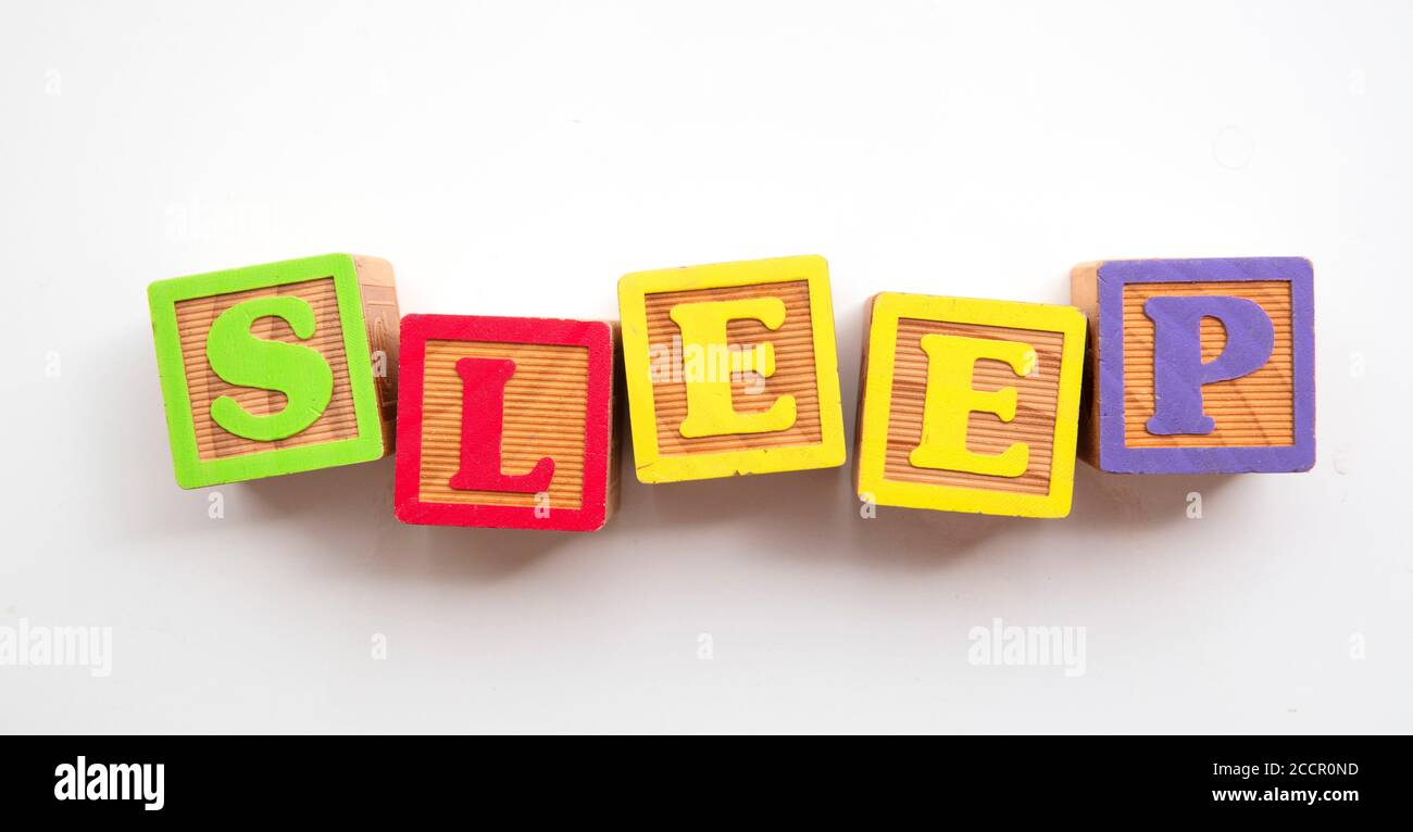 Sleep word made from colourful wooden baby development blocks Stock ...