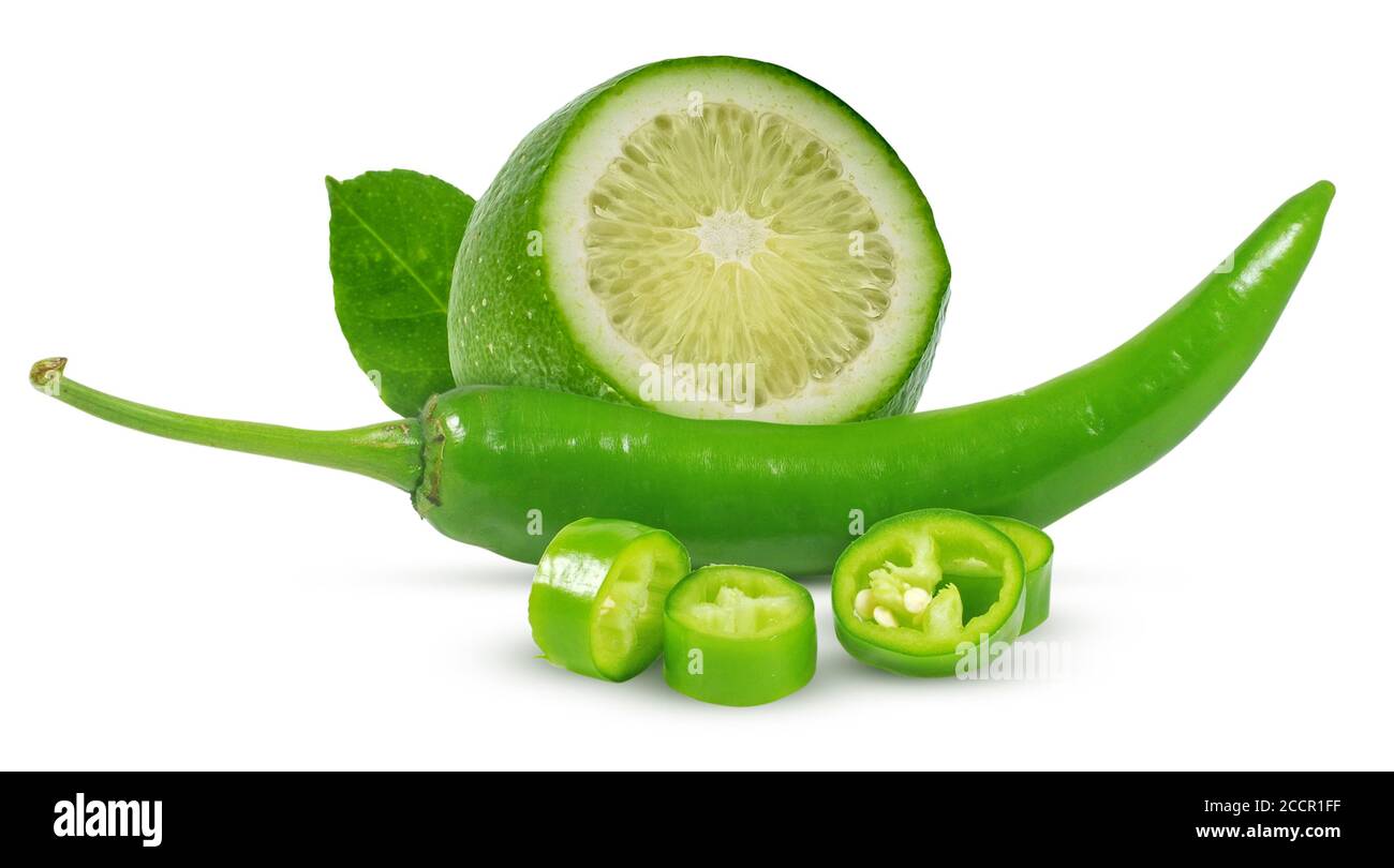 Lime and Chili pepper isolated on white background Stock Photo - Alamy