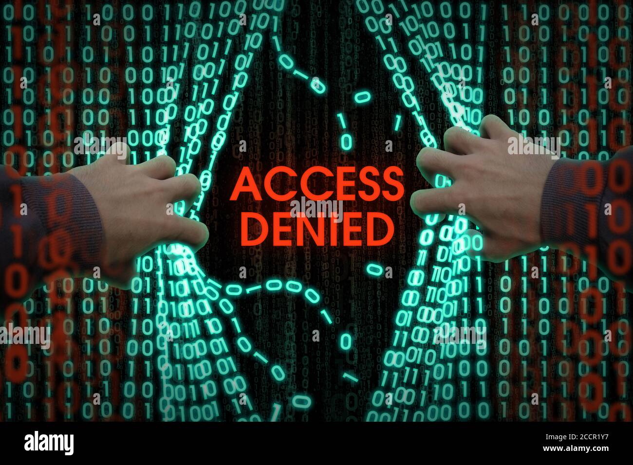 Hacker enters the computer, steals personal data. Hacker hands tearing ...