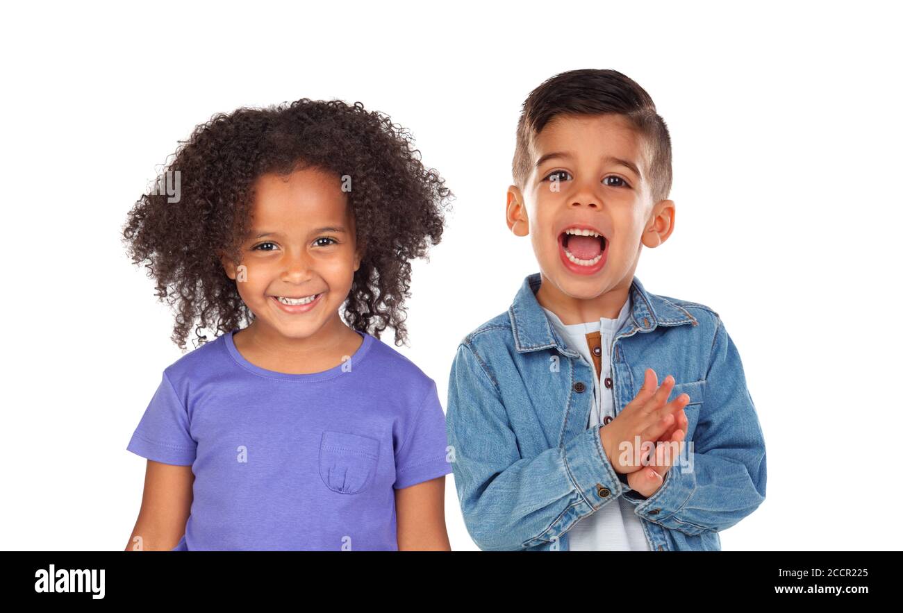 Happy children laughing isolated on a white background Stock Photo - Alamy