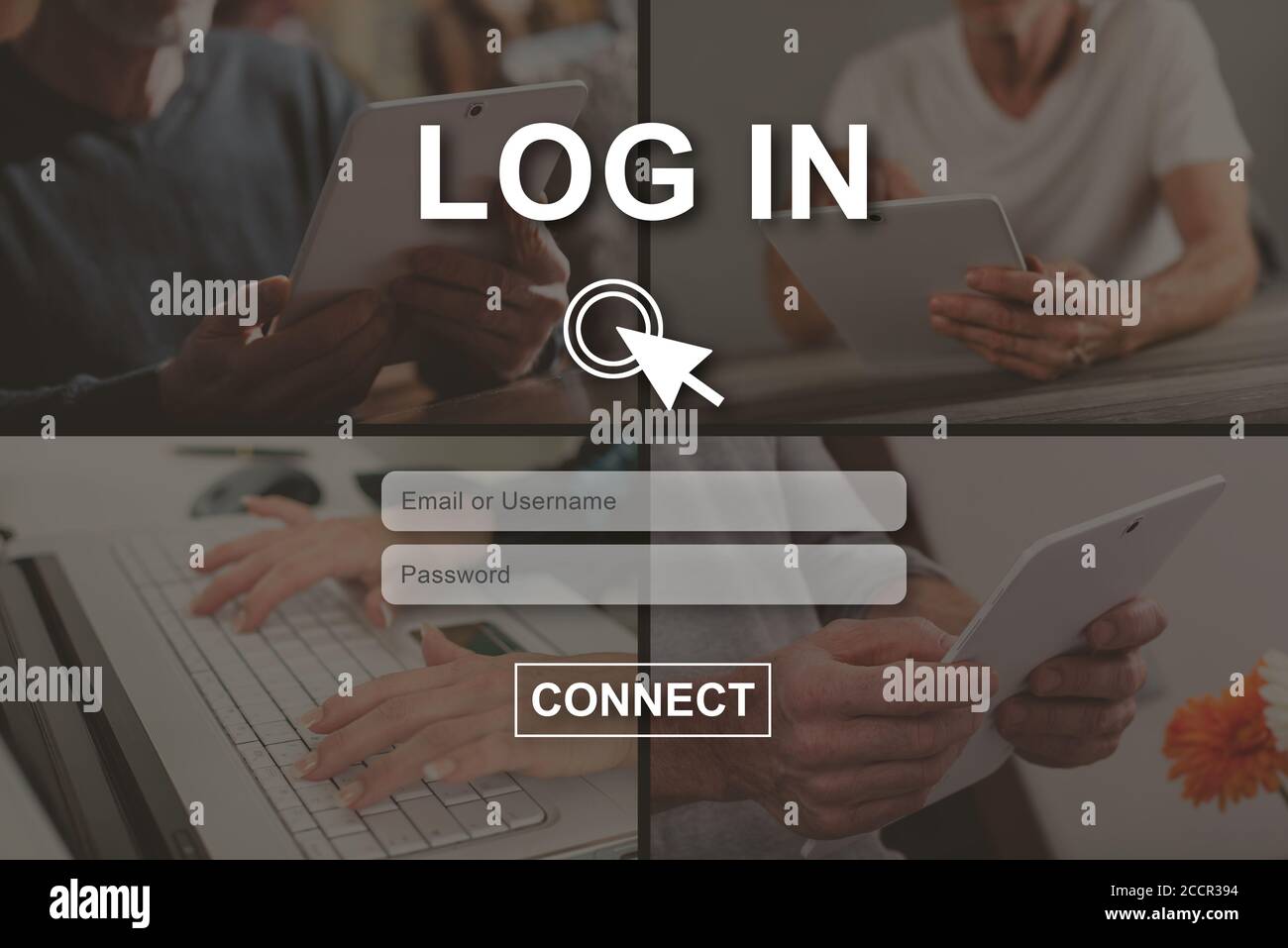 Login concept illustrated by pictures on background Stock Photo - Alamy