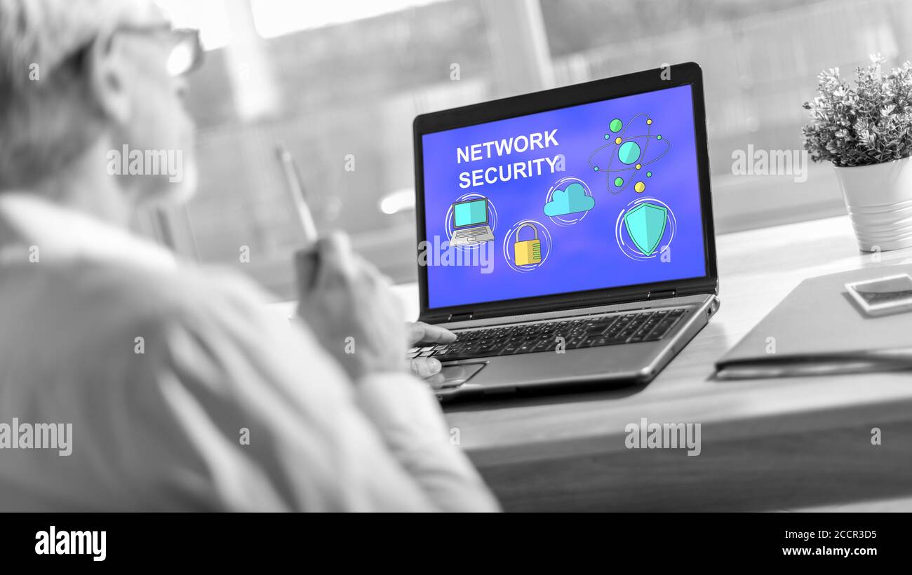 Laptop screen displaying a network safety concept Stock Photo - Alamy