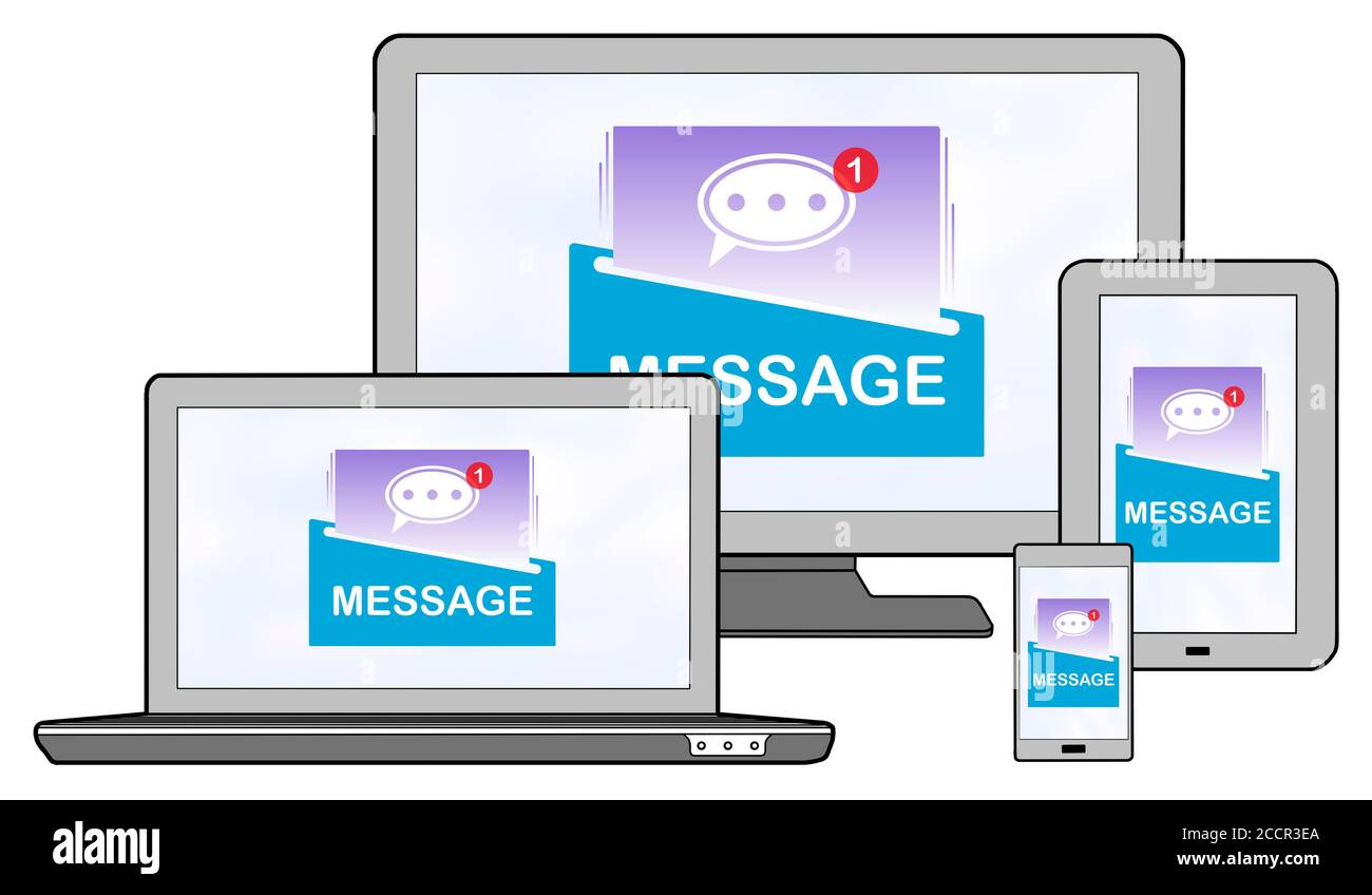 Message concept shown on different information technology devices Stock ...