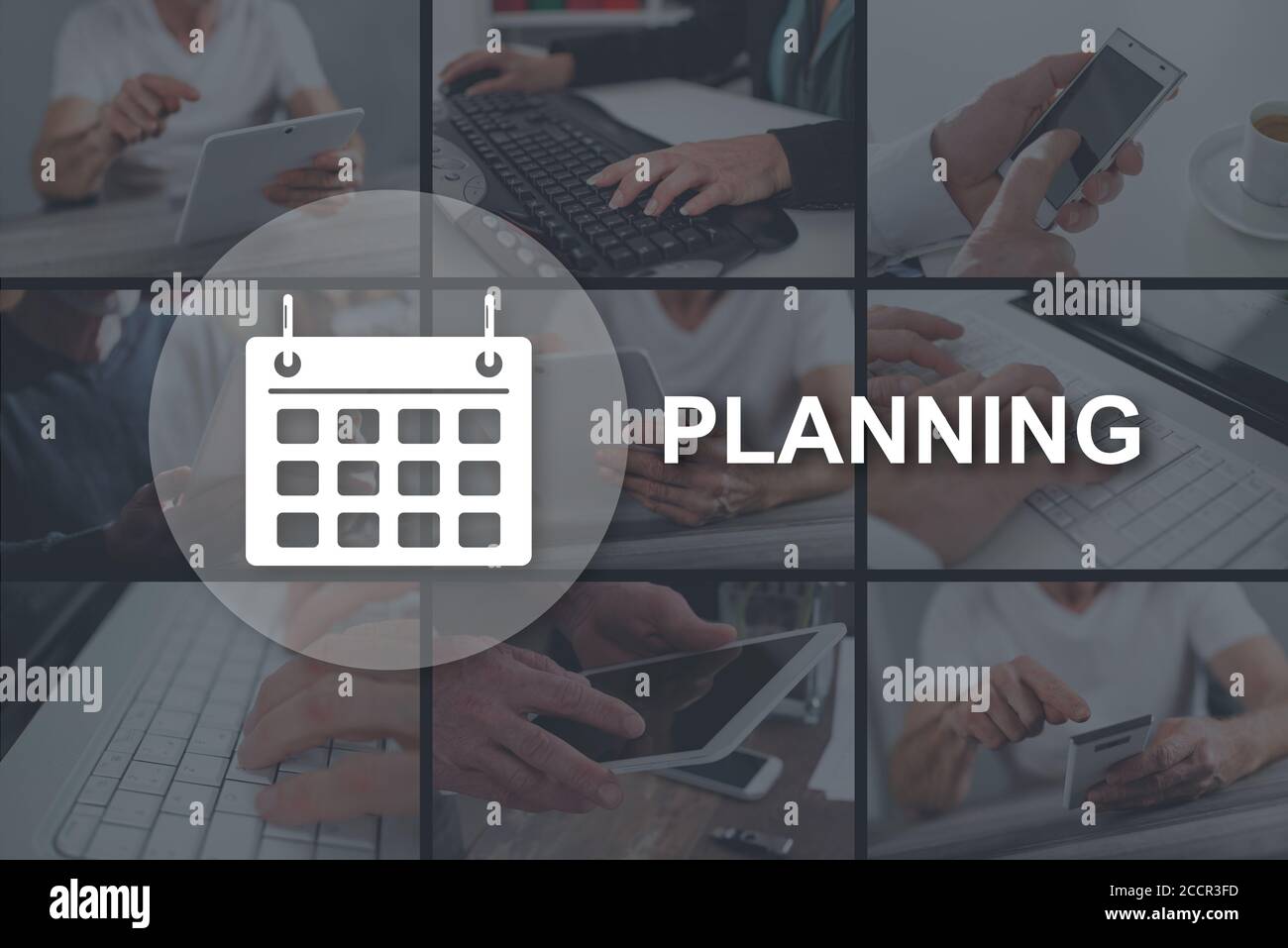 Planning concept illustrated by pictures on background Stock Photo - Alamy