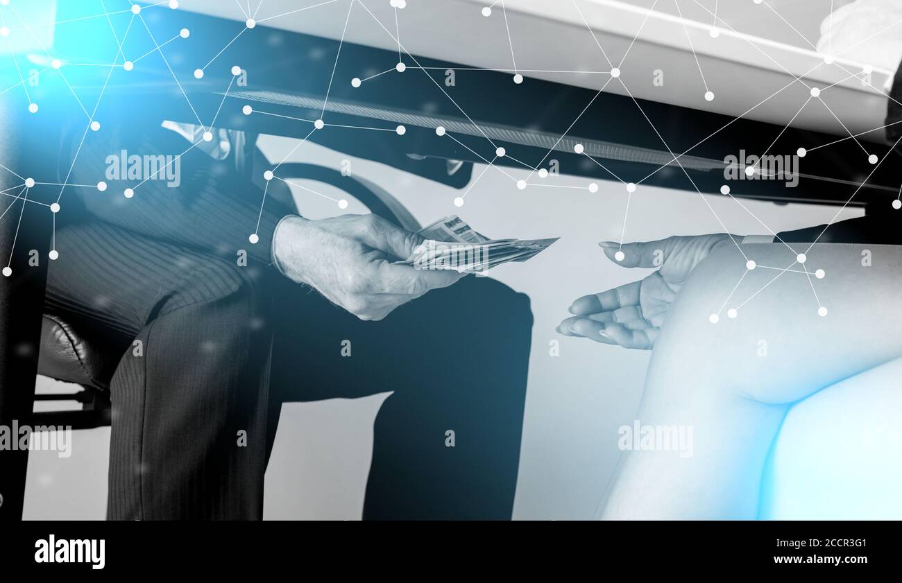 Businessman giving money under a table; multiple exposure Stock Photo ...