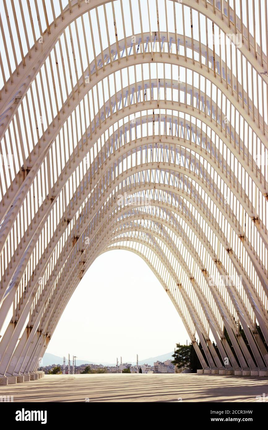 Athens, Greece - August 03 2020: Steel Archway at Olympic Stadium in ...
