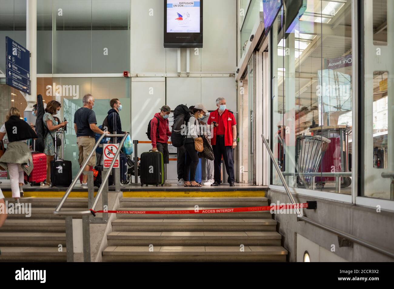 Angers, France - August 22 2020: people wearing face protective mask ...