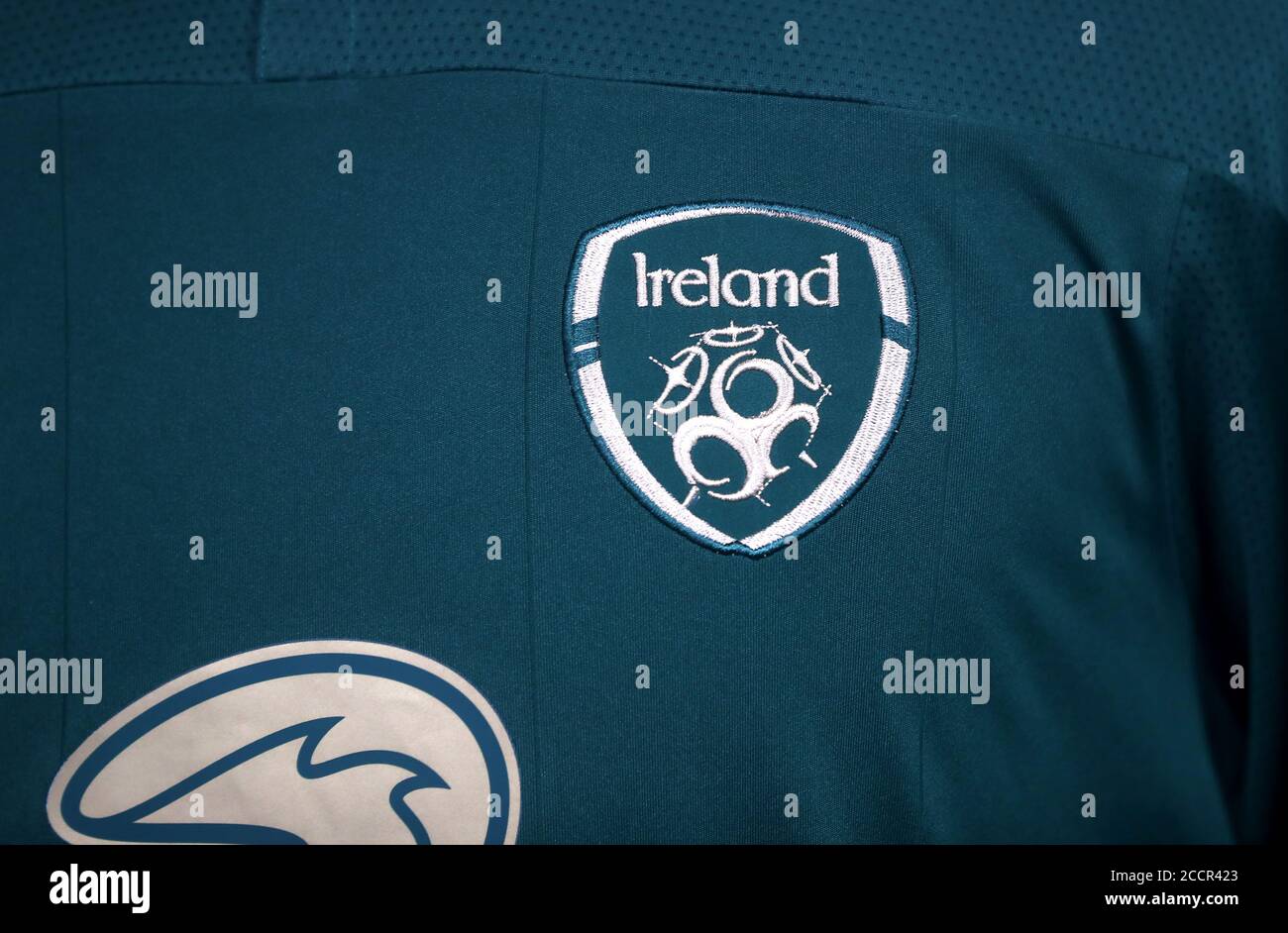 Republic of Ireland badge on the home kit during the media briefing at ...