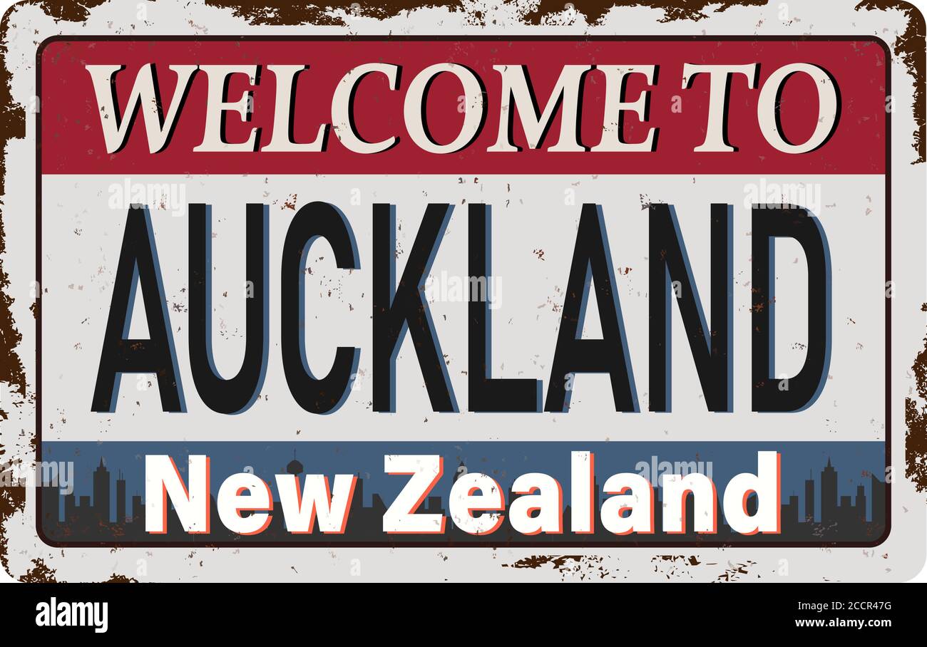 Vector logo enamel Auckland New Zealand, vertical banner rusted sign on ...