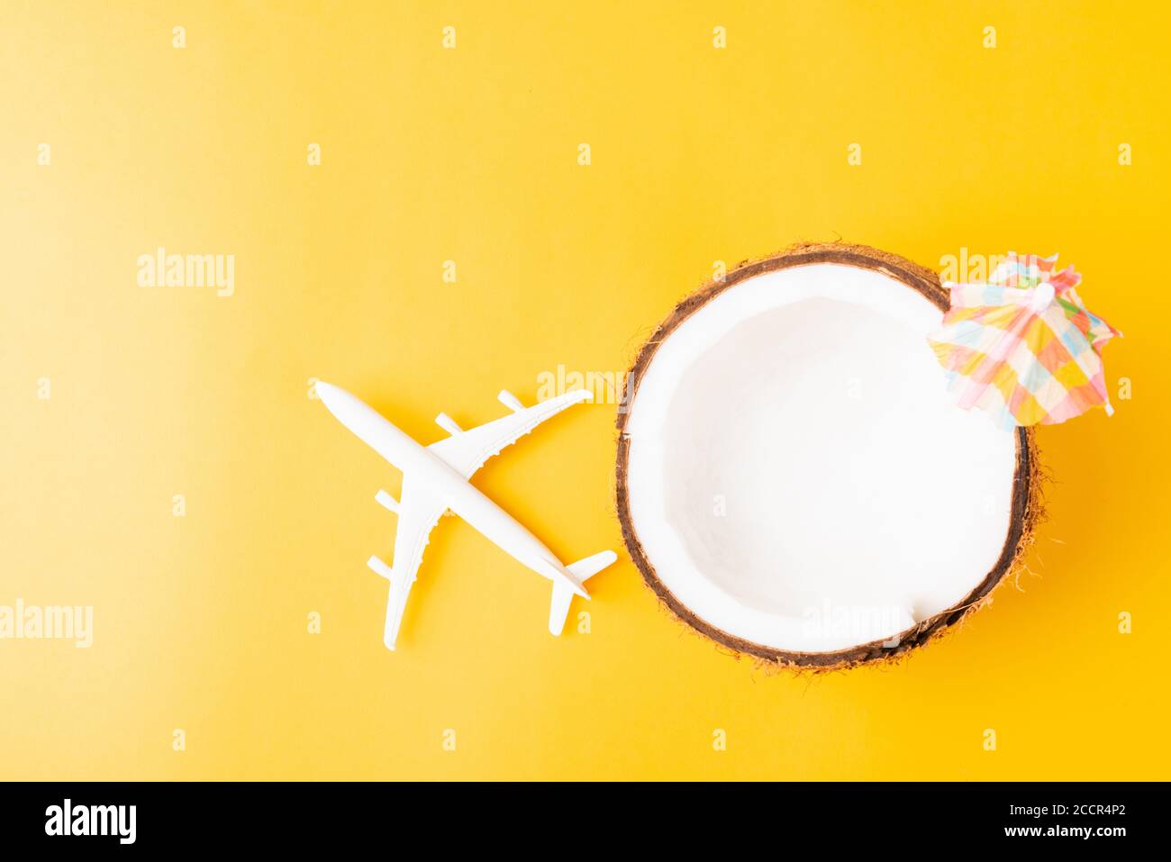 Happy coconuts day concept, fresh coconut, starfish, plane, airplane ...