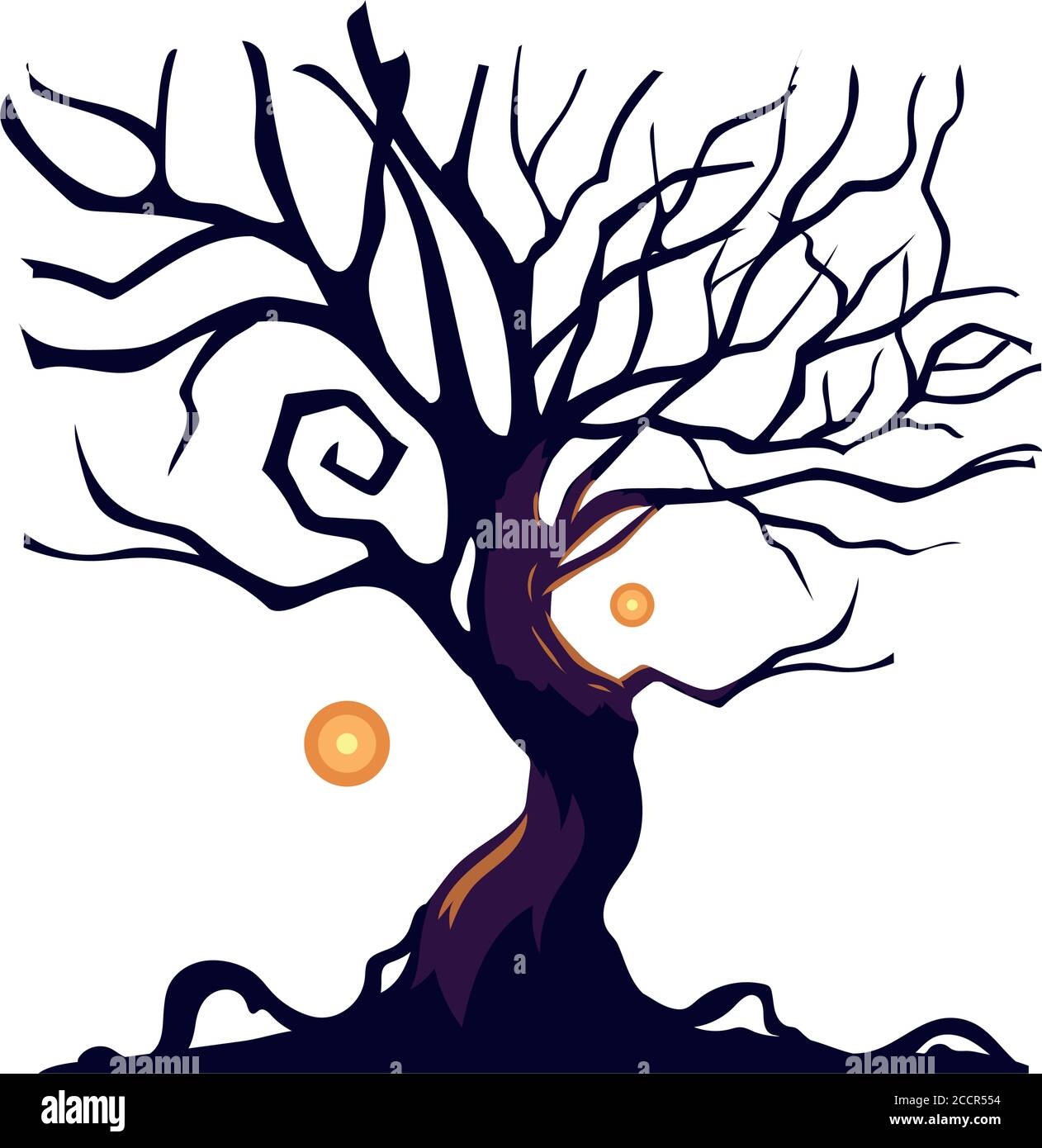 Halloween tree cartoon design, Holiday and scary theme Vector ...