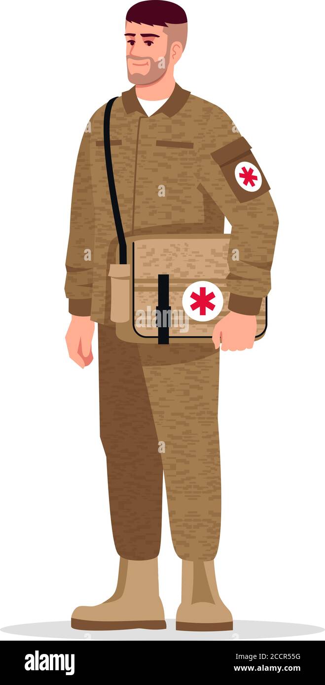 Military doctor semi flat RGB color vector illustration Stock Vector ...