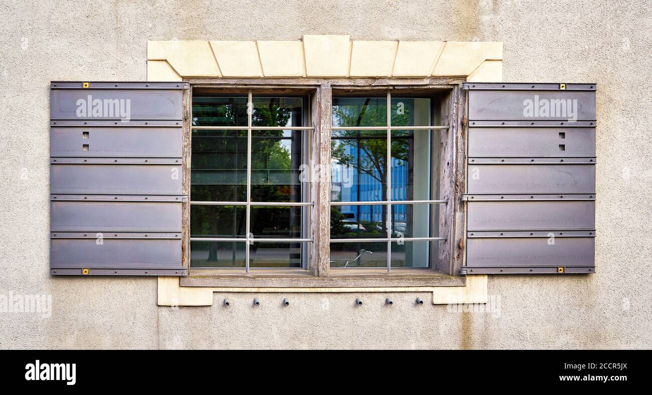 Old wooden window with lattice and open shutters Stock Photo - Alamy