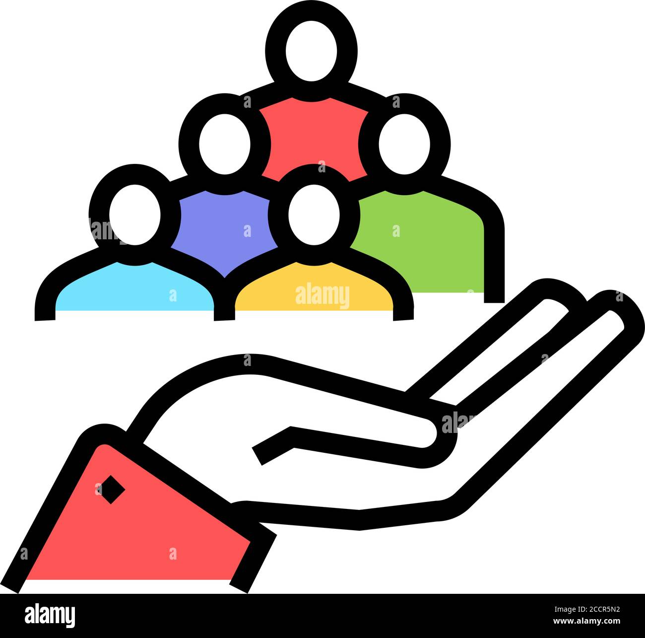 employees on human hand color icon vector illustration Stock Vector ...