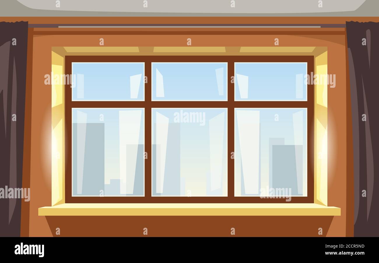 window bright yellow apartment front view shiny Stock Vector Image ...