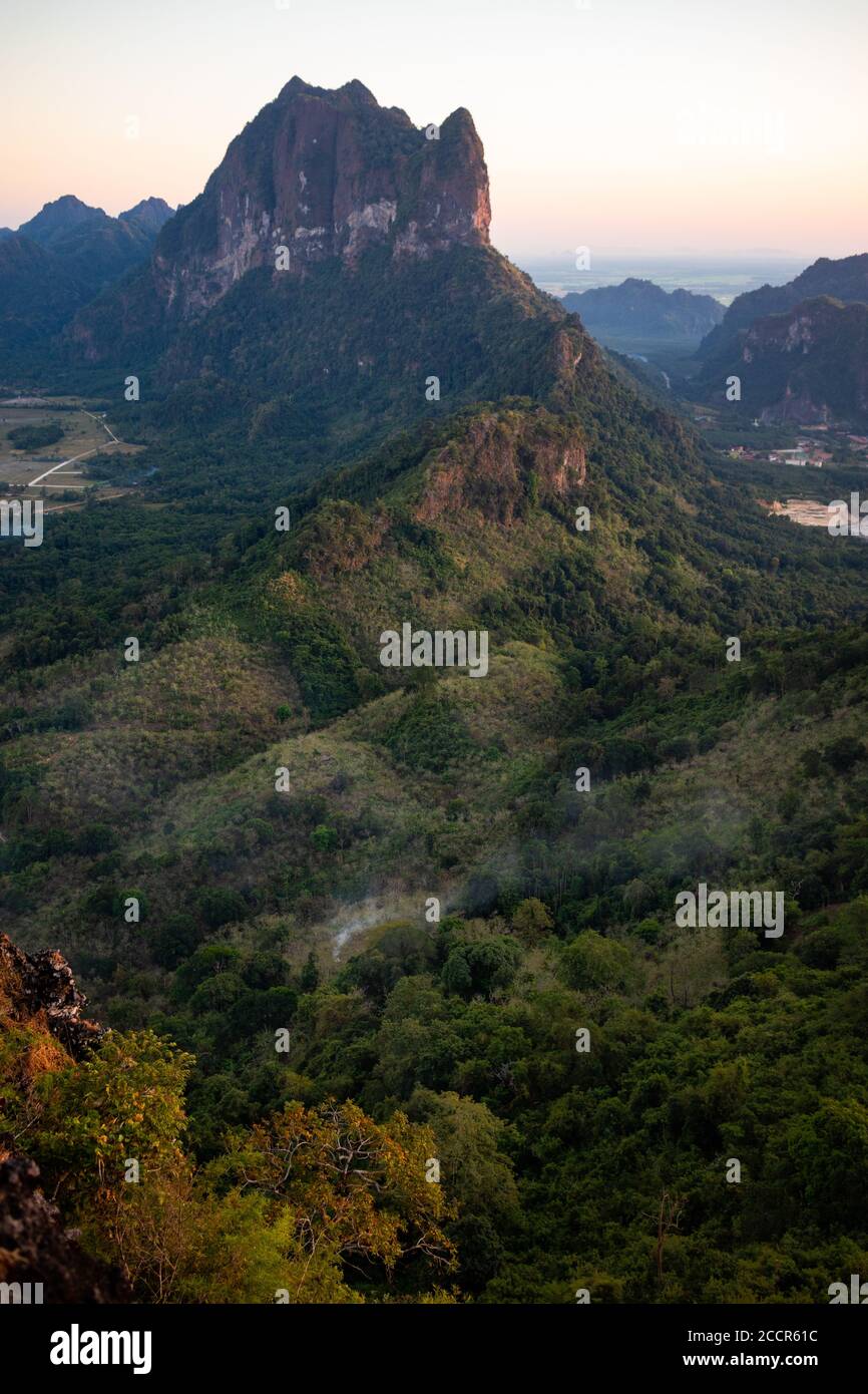 Mount Zwegabin pictured from above at sunset time. This mountain is a ...
