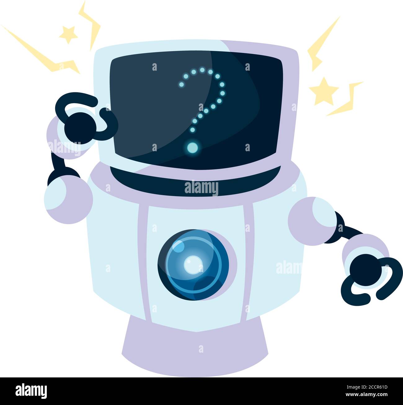 white robot cartoon with blue question mark of robotic technology ...