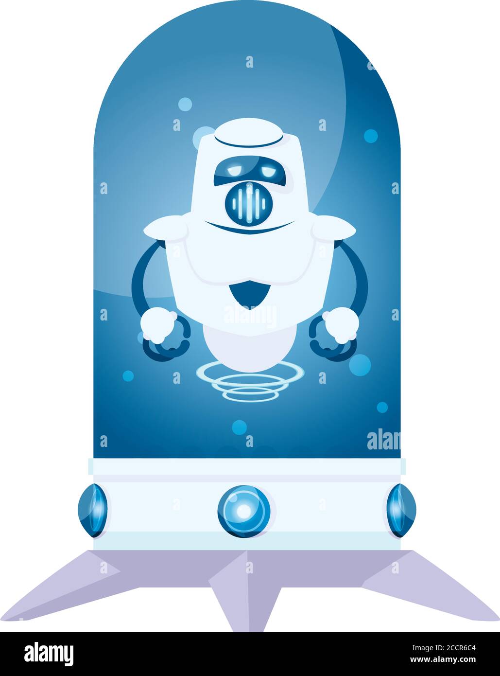 white robot cartoon in glass sphere of robotic technology futuristic ...