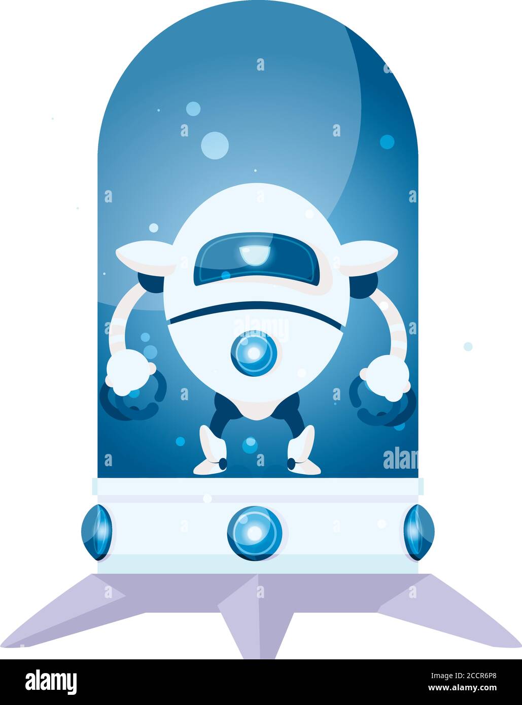 white robot cartoon in glass sphere of robotic technology futuristic ...