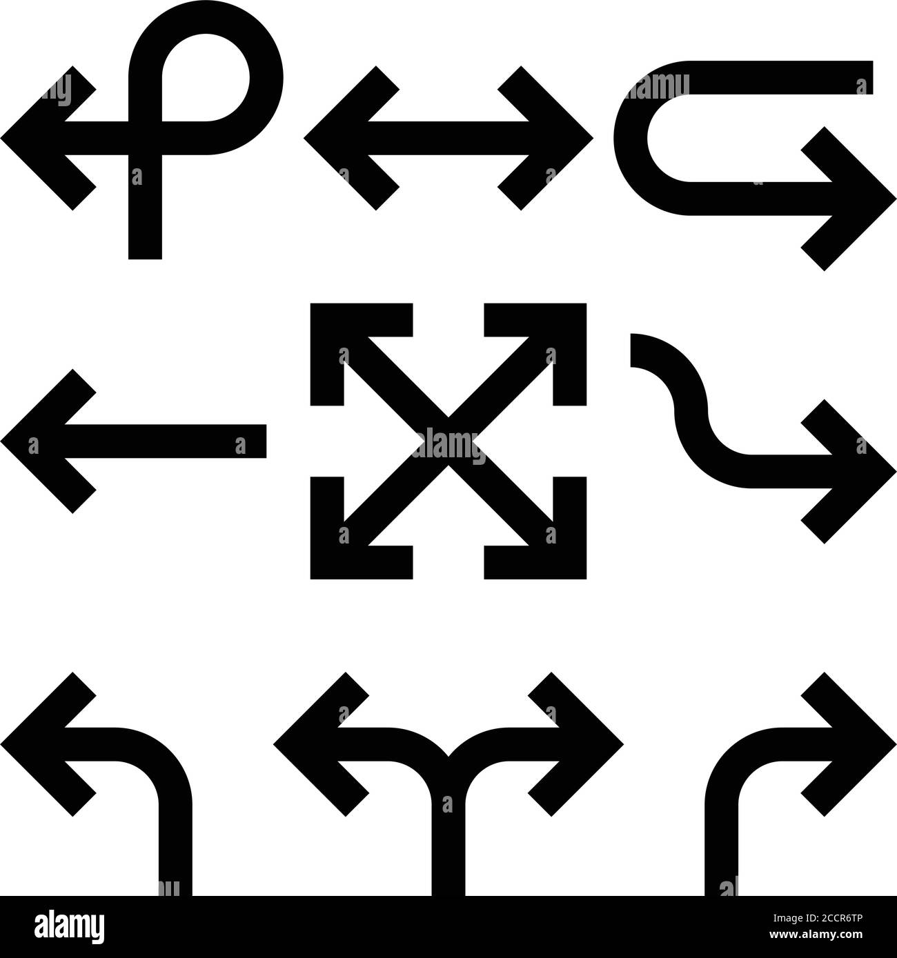 Set of arrows. Simple thick black line arrow design. Flat vector icons ...