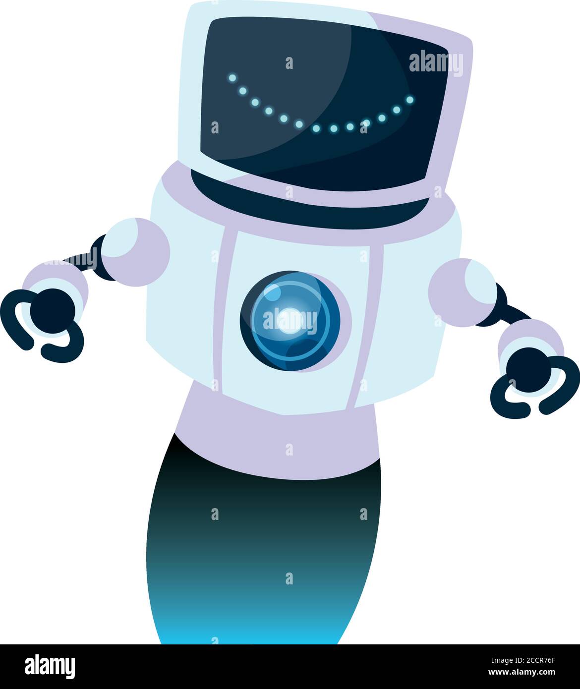 white robot cartoon with blue smile of robotic technology futuristic ...