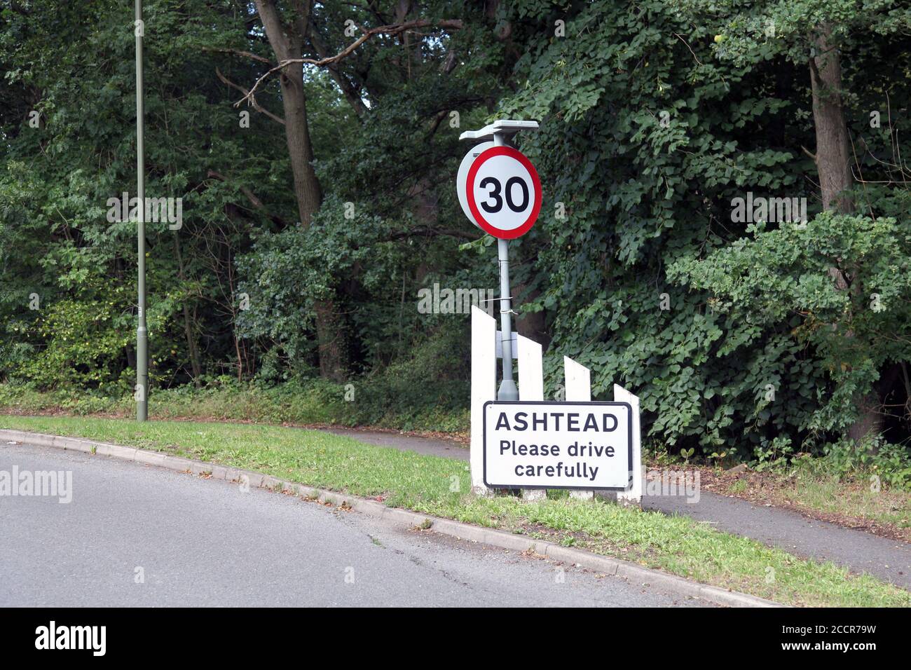 Village sign for Ashtead, 30mph, Please drive carefully, on Craddocks ...