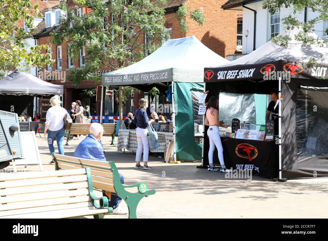 Market Day at Epsom Town Centre, Shoppers in Market Square, High Street ...