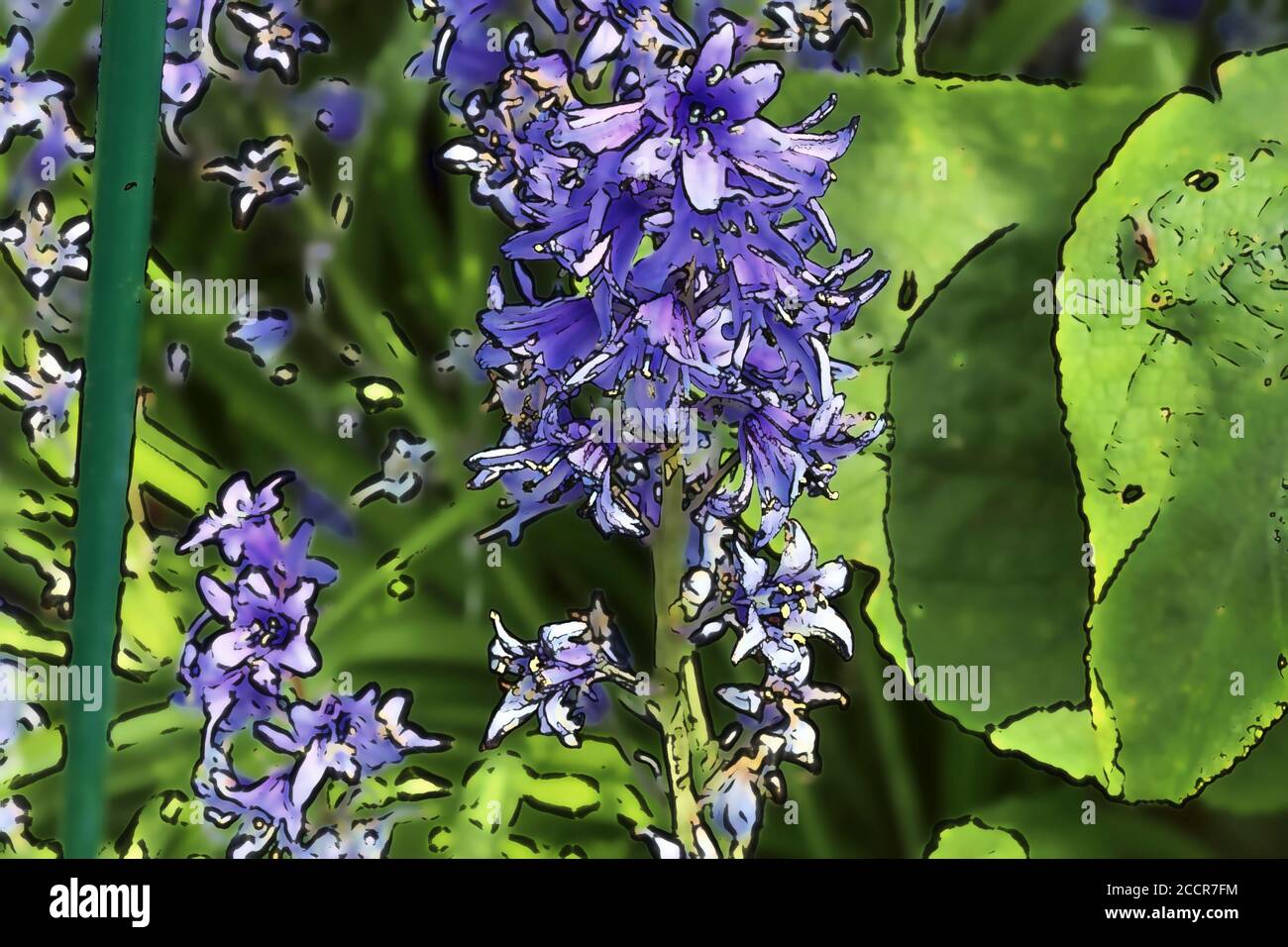 3D-Illustration of a floral background with colorful flowers in a comic ...