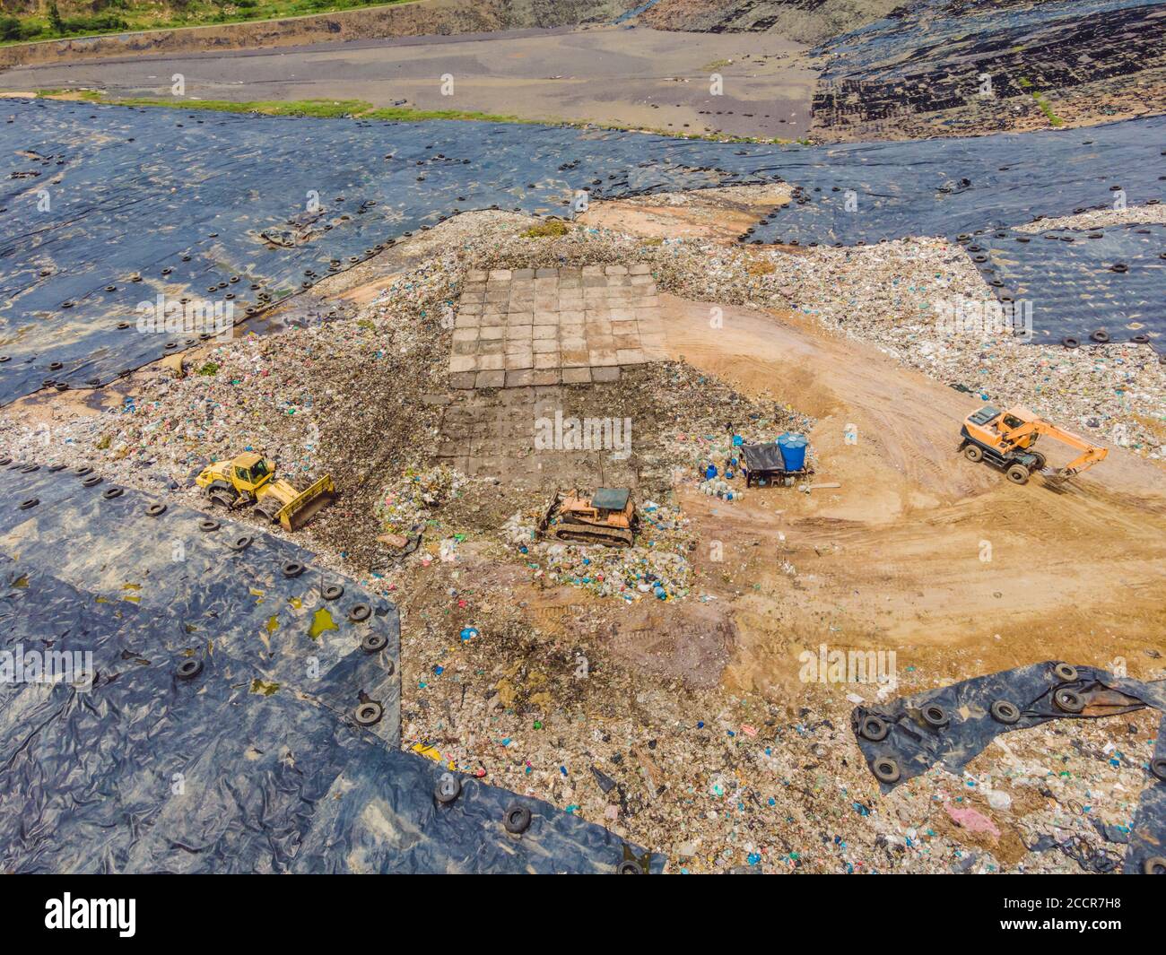 Aerial top view photo from flying drone of large garbage pile. Garbage ...