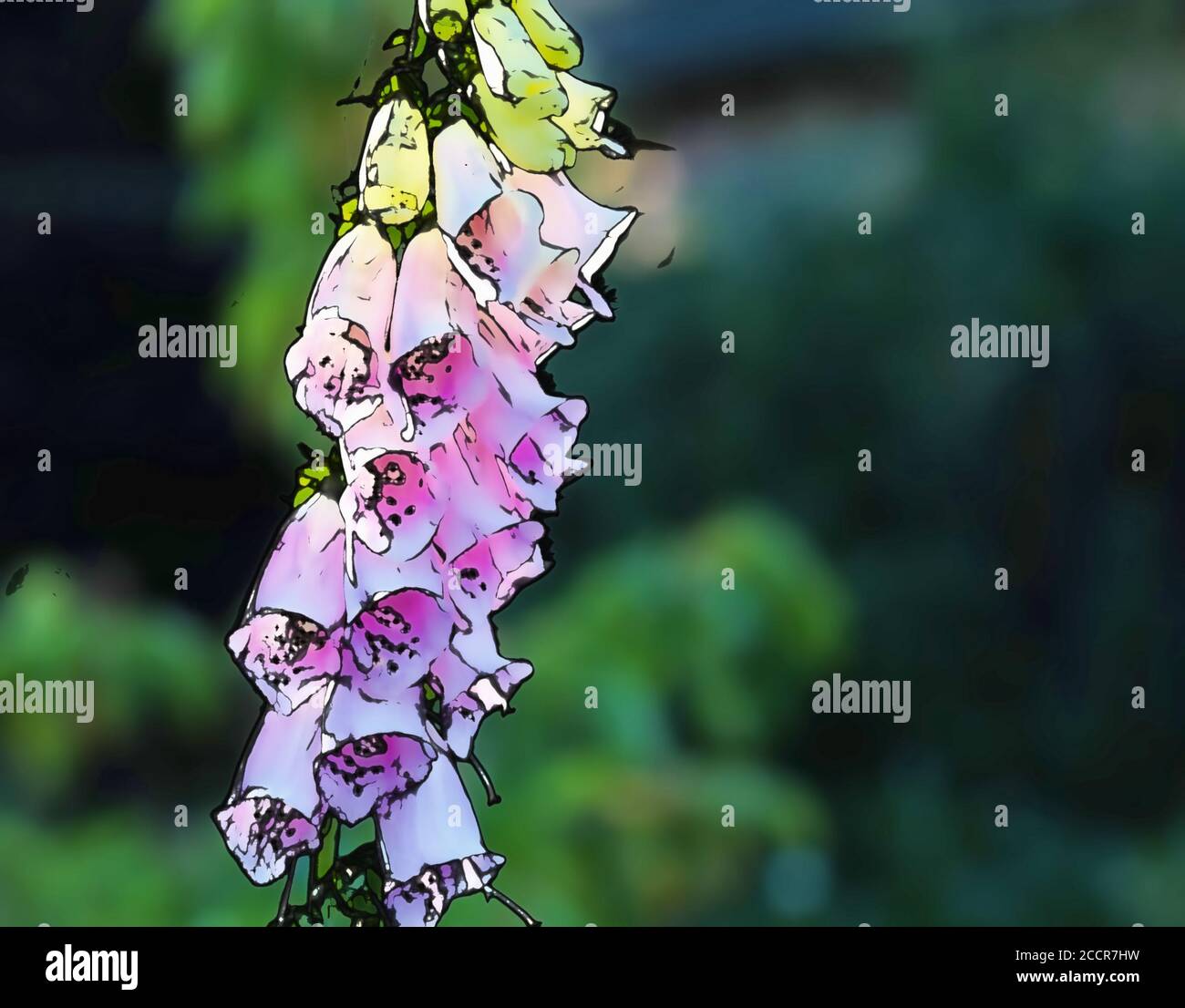 3D-Illustration of a floral background with colorful flowers in a comic ...