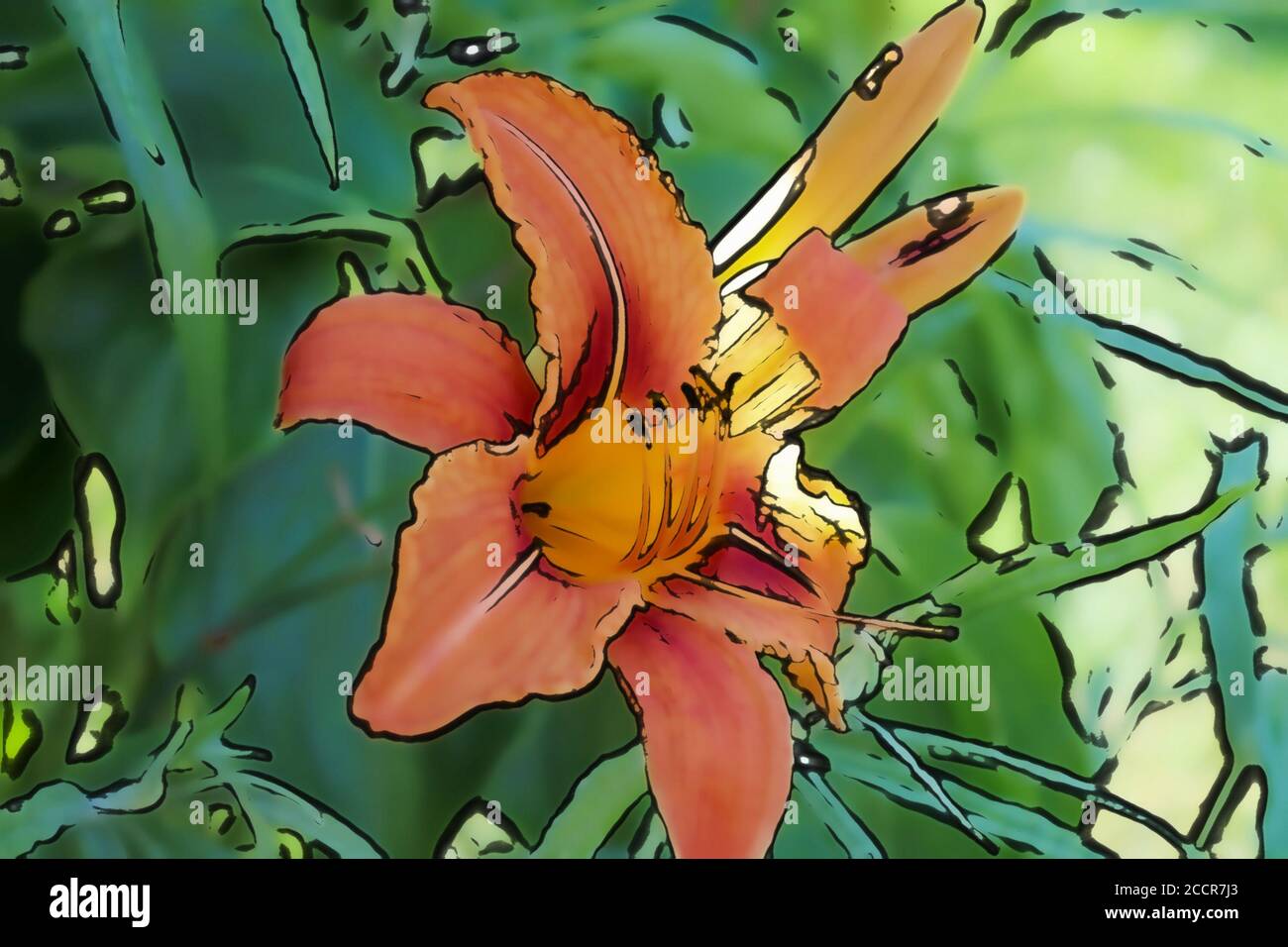 3D-Illustration of a floral background with colorful flowers in a comic ...