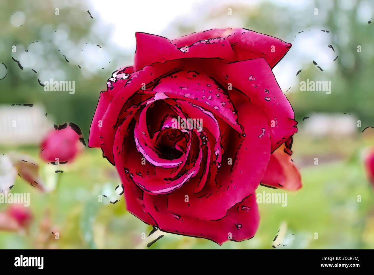 3D-Illustration of a floral background with colorful flowers in a comic ...