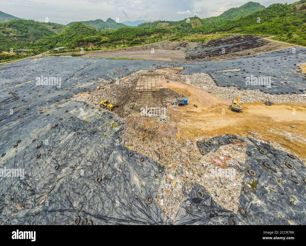 Aerial top view photo from flying drone of large garbage pile. Garbage ...