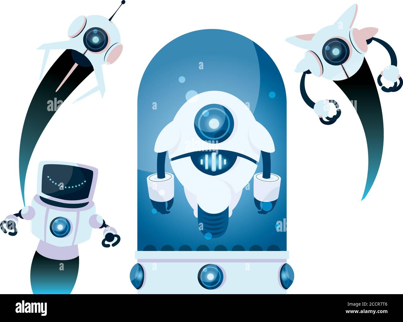 white robots cartoons of robotic technology futuristic toy future ...