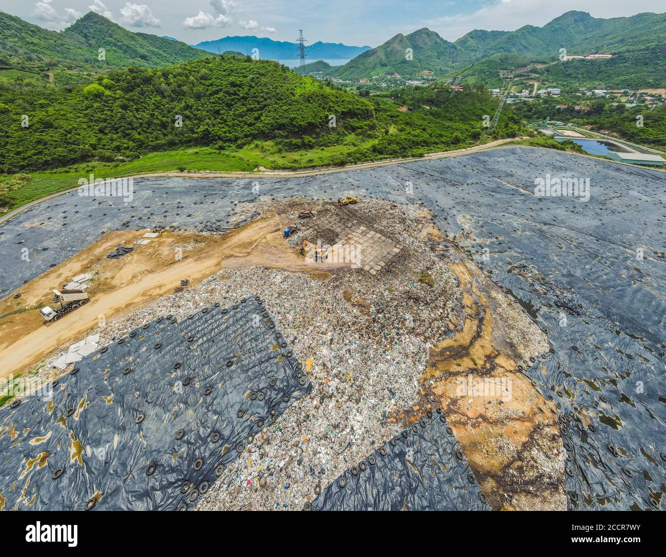 Aerial top view photo from flying drone of large garbage pile. Garbage ...