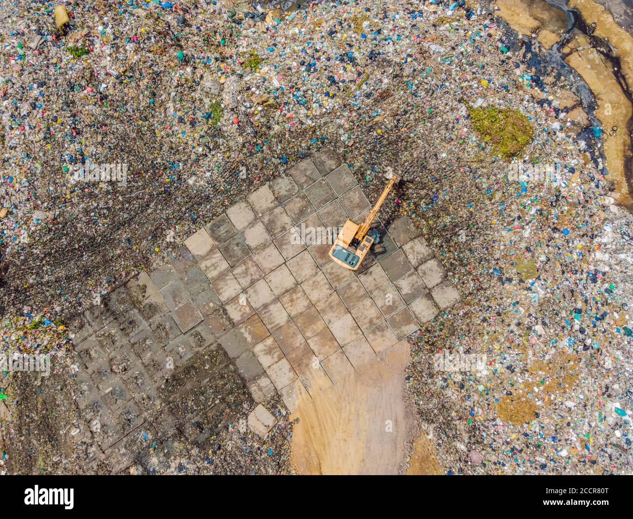 Aerial top view photo from flying drone of large garbage pile. Garbage ...