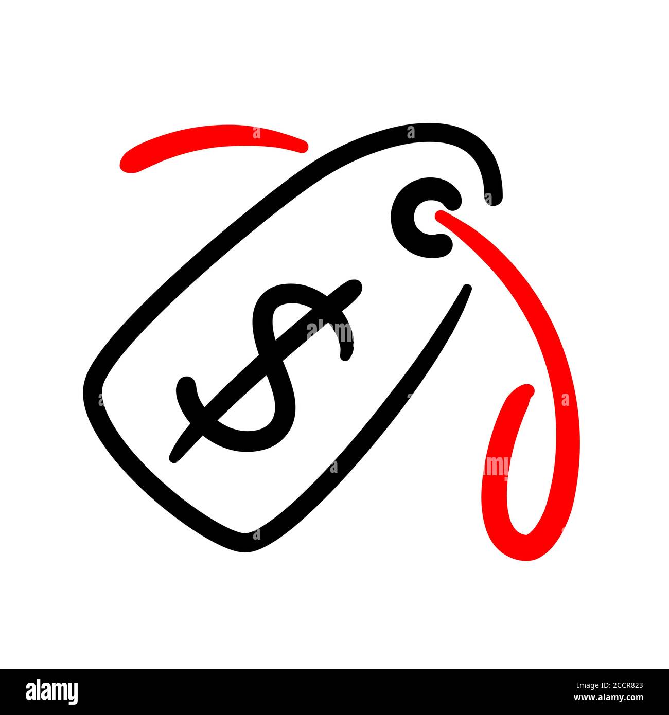 Price tag outline logo in hand drawn style. Sell line symbol with red ...