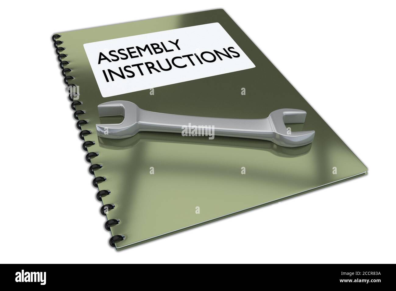 3D illustration of ASSEMBLY INSTRUCTIONS script on a booklet along with ...
