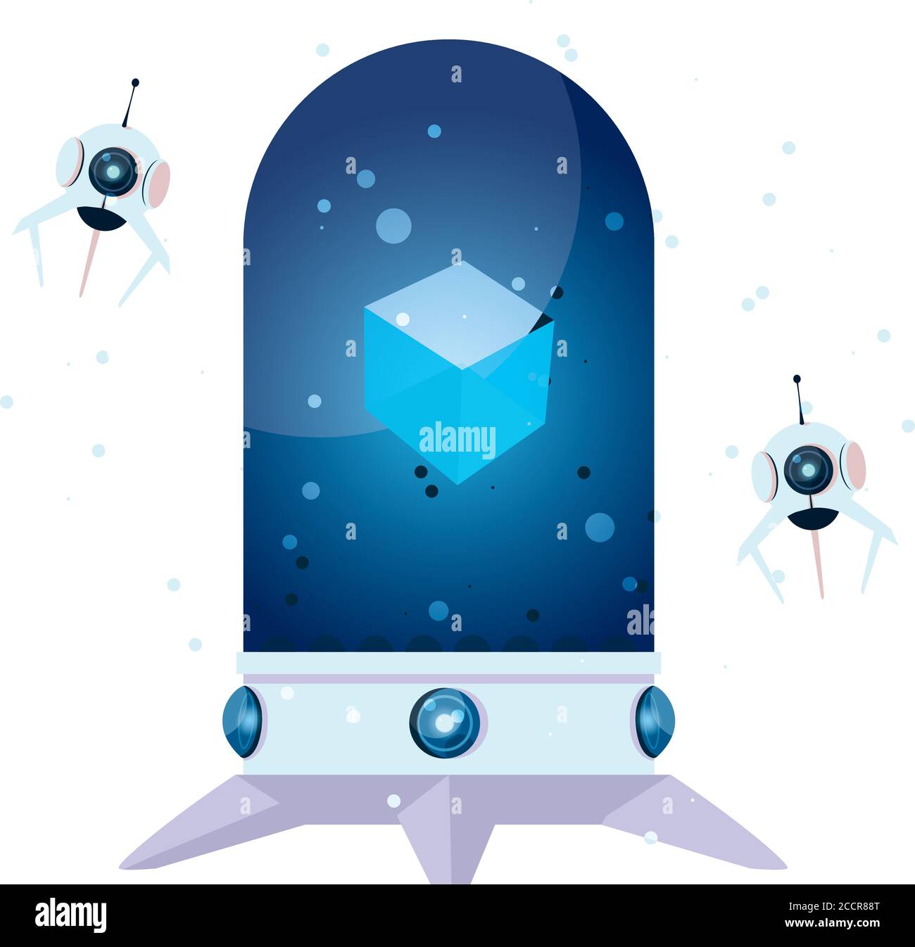 cube in white robot glass sphere of robotic technology futuristic toy ...