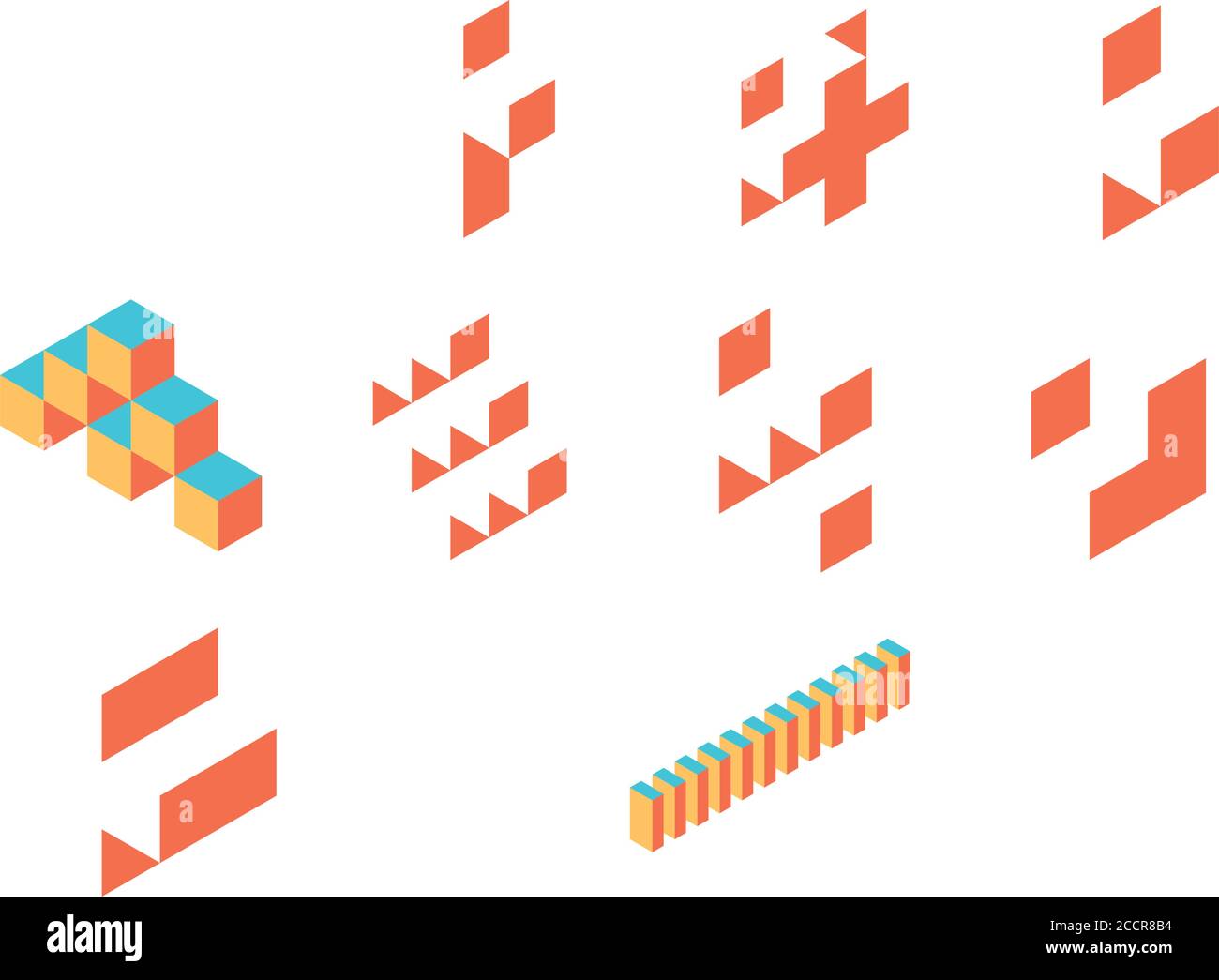 Domino tiles row. Retro colored. Isometric 3D vector object Stock ...