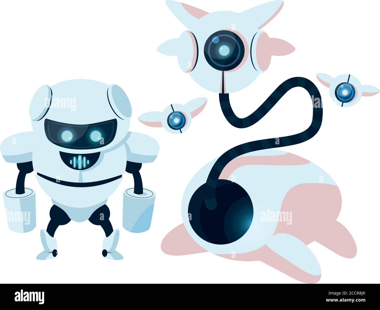 white robots cartoons of robotic technology futuristic toy future ...