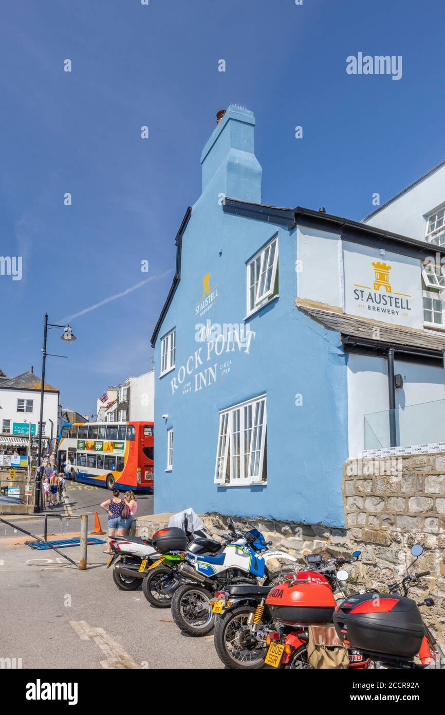 The historic blue painted Rock Point Inn in Lyme Regis, a popular ...